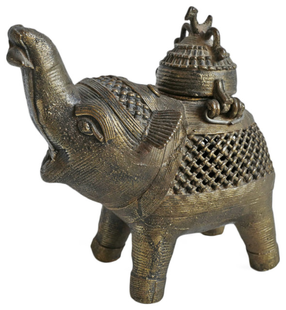 Consigned Old Brass Elephant Pot - Mediterranean - Decorative Objects ...