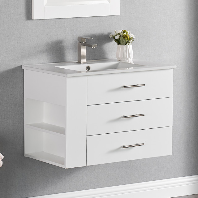 30" Left Side Shelf Vanity With Mirror - Modern - Bathroom Vanities And ...