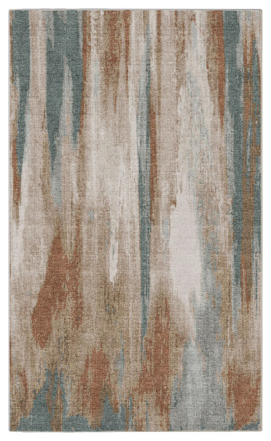 Machine Washable Rain Rust Turquoise Area Rug, 4'x6' - Contemporary ...