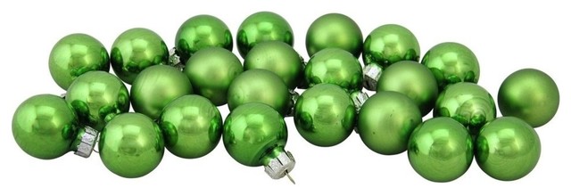 24-Piece Shiny and Matte Green Glass Ball Christmas Ornament Set 1", 25 ...