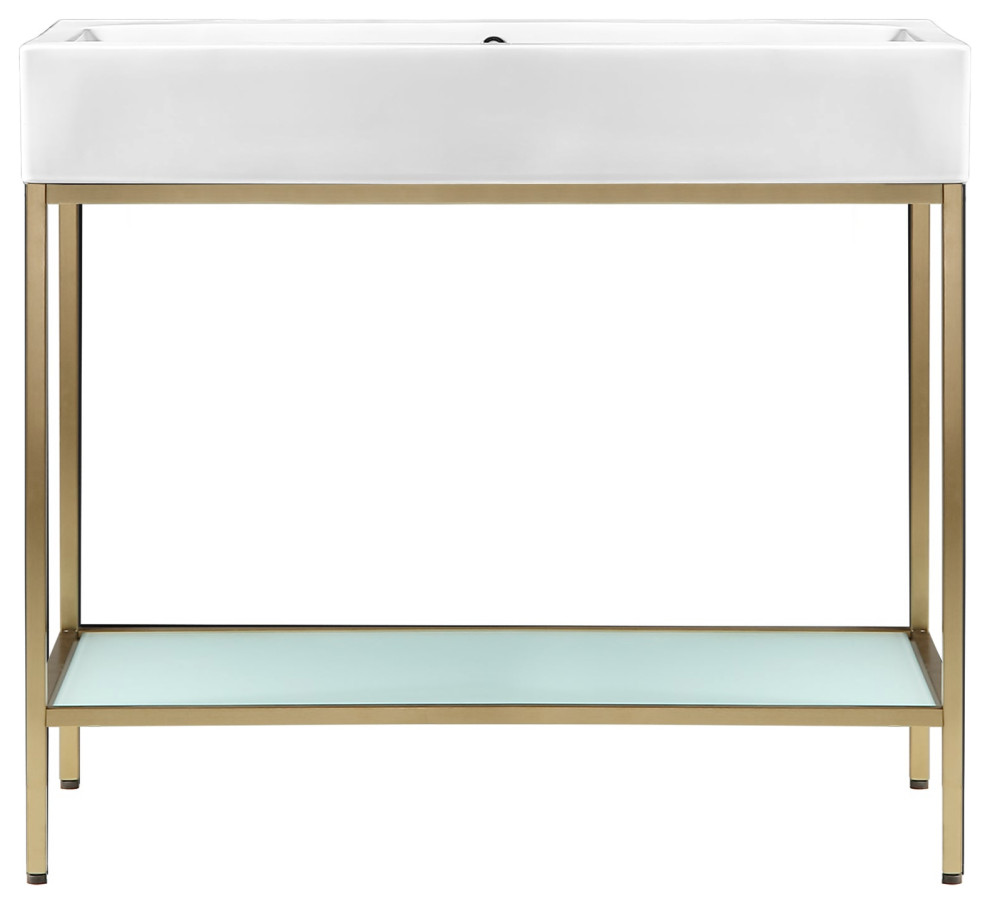 Pierre 40 Single, Freestanding, Open Shelf, Gold Metal Frame Bathroom ...