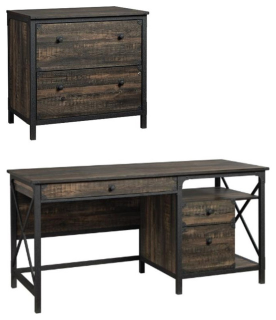 Home Square 2-Piece Set with Computer Desk & Lateral File in Carbon Oak ...