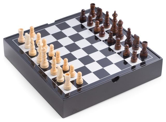 Lacquered Wood Multi Game Set - Traditional - Board Games And Card ...