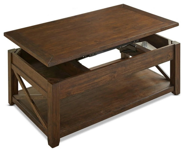 Luxurious Espresso Wood Coffee Table, Lift Top, X-Shaped Design, Lower ...