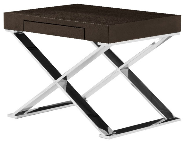 Pangea Home Alexa Modern Wood Veneer & Polished Steel Side Table in ...