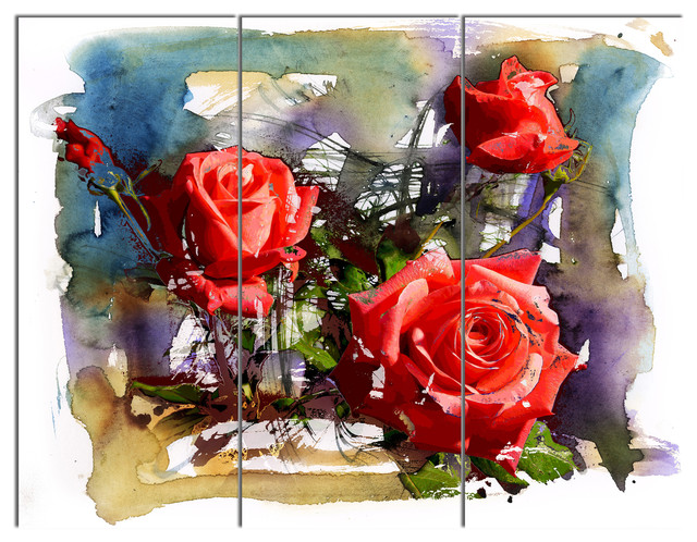 "Large Red Roses Composition", 36"x28" - Traditional - Metal Wall Art ...