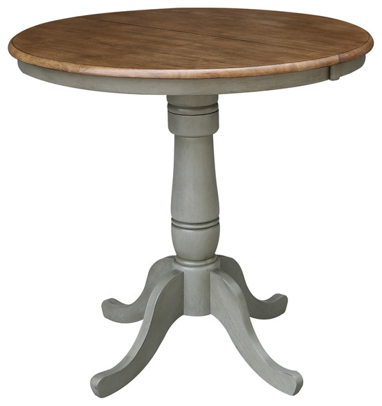 36" Round Solid Wood Distressed Hickory/Stone Table With 12" Leaf ...