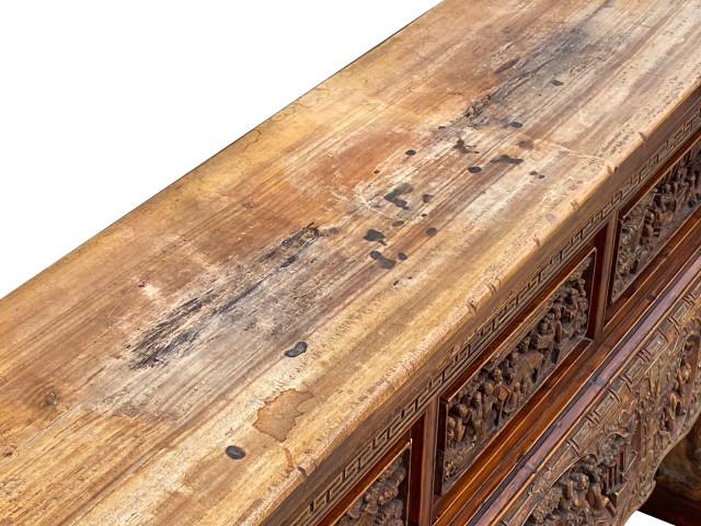 Chinese Vintage Opera Scenery Lion Heads Carving Long Altar Console ...