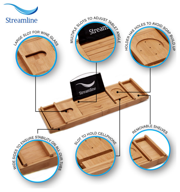 60" Streamline NAA200BNK Soaking Freestanding Tub and Tray With ...