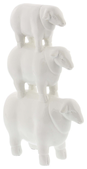 Polystone White Sheep Stack - Farmhouse - Decorative Objects And ...