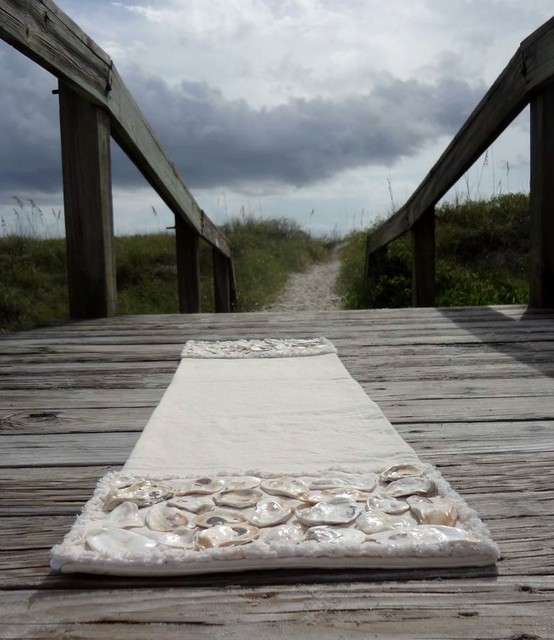 All Natural Coastal Canvas Table Runner with Real Oyster Shells - Beach ...