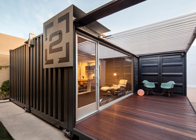 ME:OU Shipping Container Office - Porch View - Industrial - Deck ...