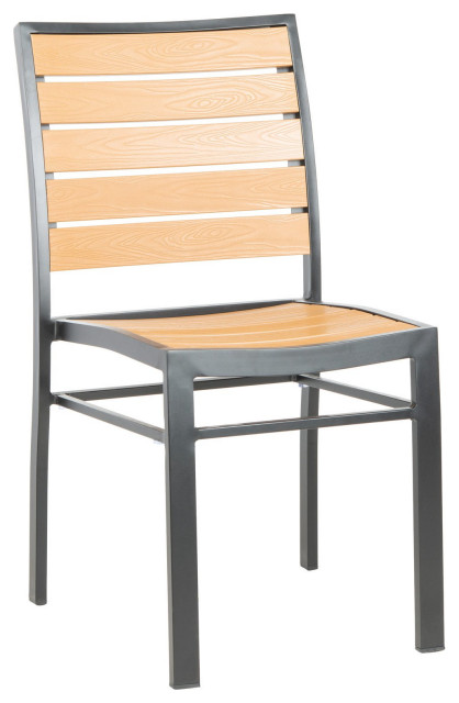 Set of 2 Transitional Dining Chair, Metal Frame With Slatted Wooden ...