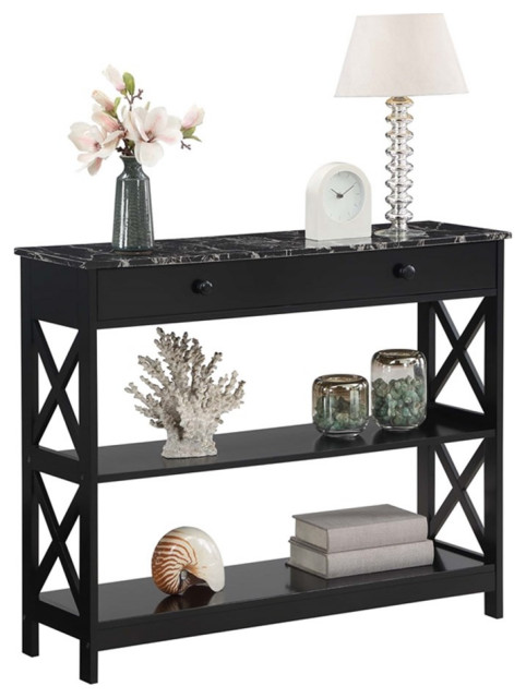 Oxford One-Drawer Console Table with Shelves in Black Wood and Faux ...