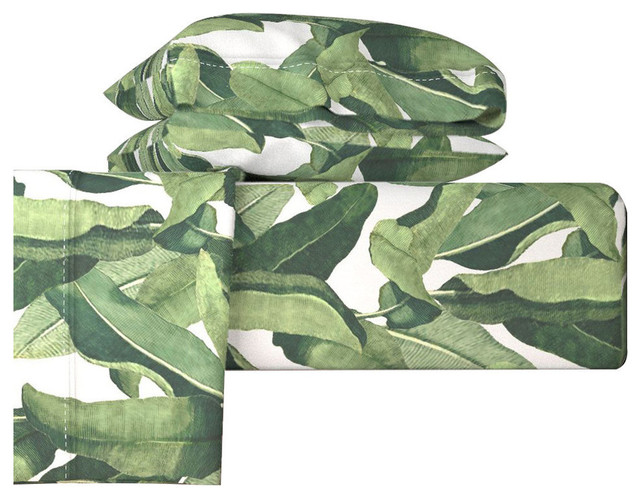 Tropical Leaves Tropical 4pc Cotton Sheet Set, Queen - Tropical - Sheet ...