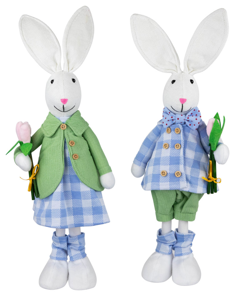 Bunny Couple, Matching Checkered Outfits Easter Figures 18.75" Set of 2 ...