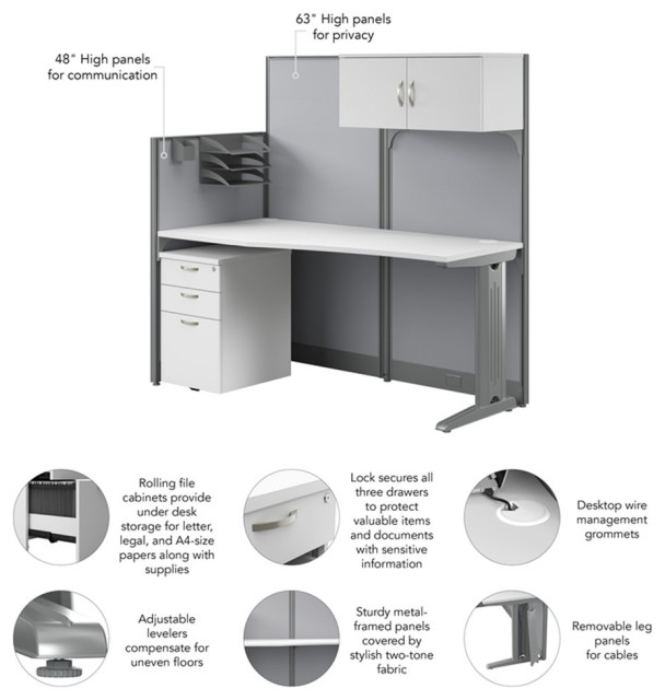 Office in an Hour 65W Cubicle Desk with Storage in Pure White ...
