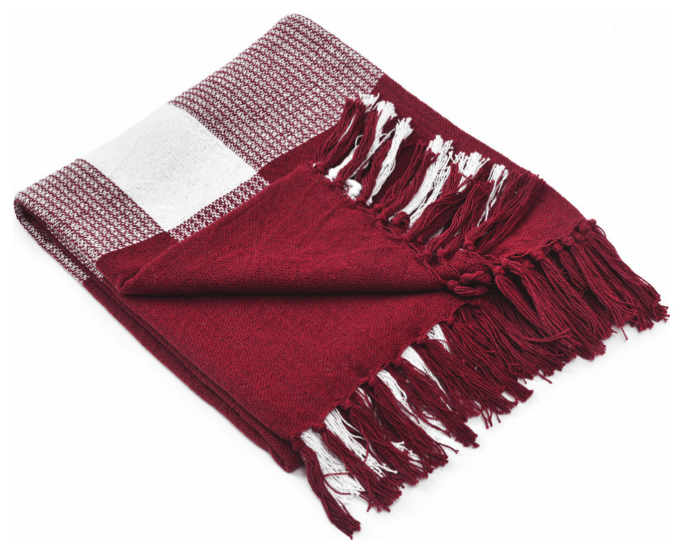 Red Woven Cotton Checkered Throw Blanket - Rustic - Throws - by ...