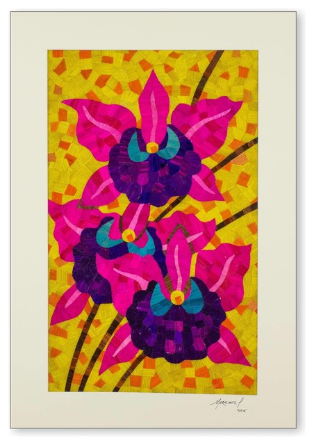 Two Tropical Orchids Natural Fiber Collage - Contemporary - Mixed Media ...