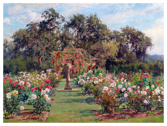 Tile Mural SUNDIAL IN A ROSE GARDEN flowers Backsplash, Ceramic Matte ...