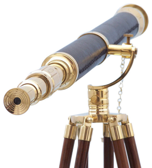 Floor Standing Galileo Telescope, Brass Leather, 65" - Traditional ...