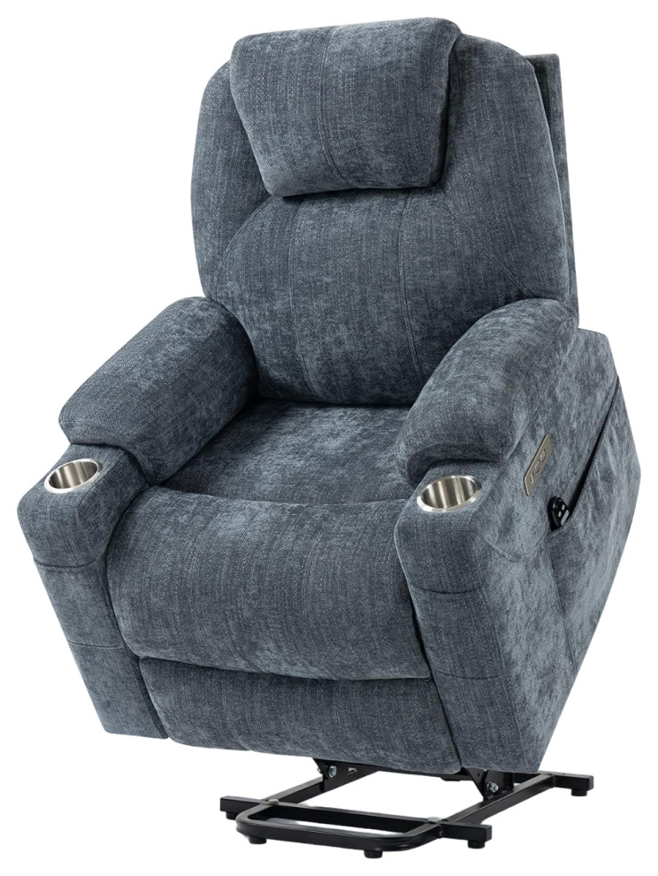 Modern Recliner, Chenille Fabric Seat With Massaging and Lumbar ...