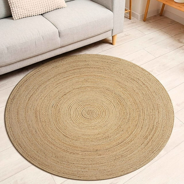 Handmade Natural Jute Round Rug, Braided Farmhouse Style, Reversible ...