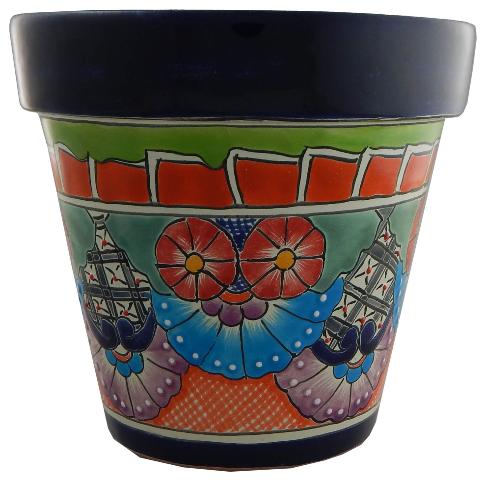 Mexican Ceramic Flower Pot Planter Folk Art Pottery Handmade Talavera ...
