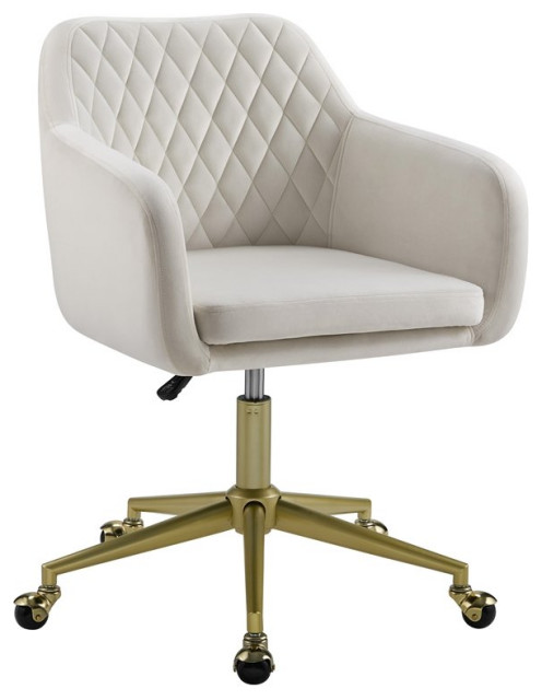 Linon Lyla Gold Metal Base Fully Padded Office Chair with Wheels in Off ...