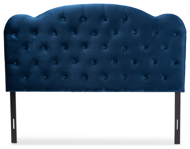 Clovis Modern Navy Blue Velvet Fabric Upholstered Full Size Headboard ...