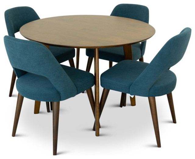 Courtney 5-Piece Modern Dining Room Set w/ 4 Fabric Dining Chairs in ...