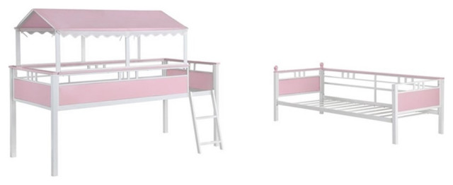 Coaster Alexia Metal Twin over Twin Workstation Bunk Bed in Pink and ...