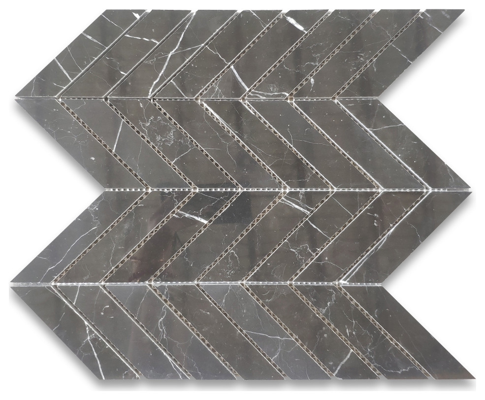 Nero Marquina Black Marble 1x4 Chevron Mosaic Wall Floor Tile Polished ...