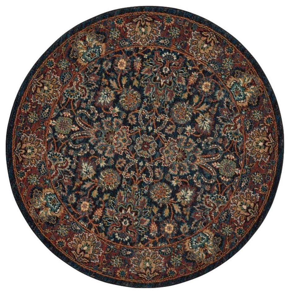 Nourison Nourison 2020 89" Round Fabric Indoor Rug in Navy Blue Persian ...