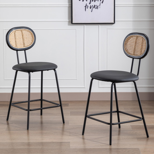 Rattan Cane Back Counter Stools Set of 2 - Tropical - Bar Stools And ...