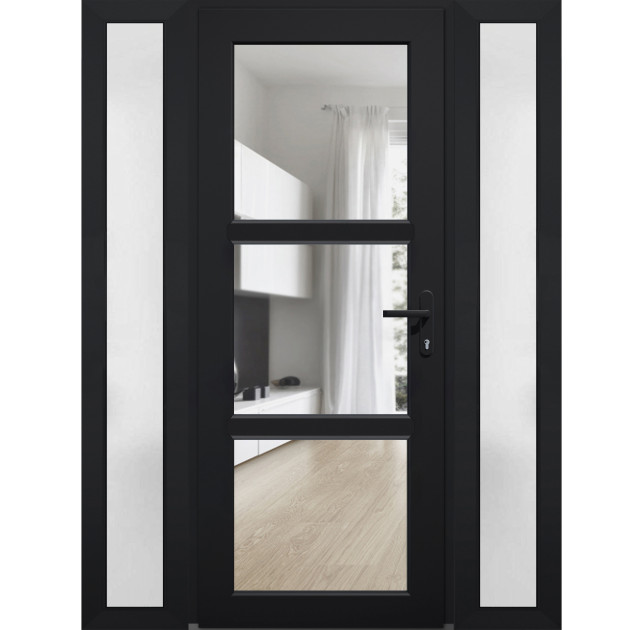 Exterior Prehung Door Clear Glass See-through Manux 8555 Matte Black ...