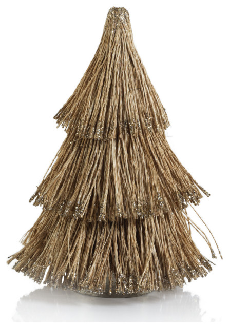 All Natural Abaca Rope Decorative Tree With Champagne Glitter Trim, 8 ...