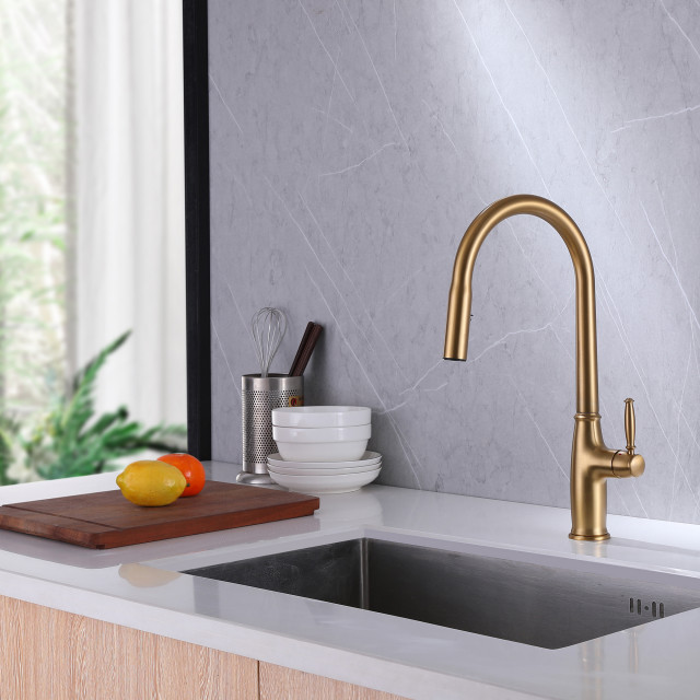 Dual-Function Pull Out Kitchen Faucet With Single Handle and Swivel ...