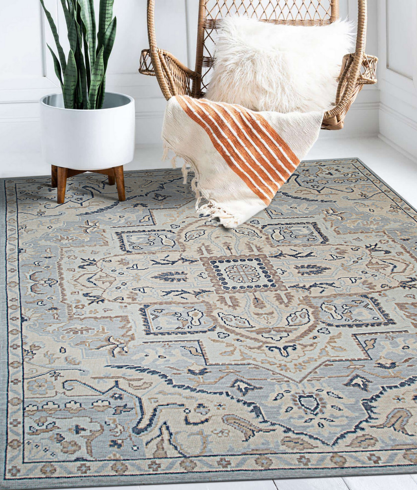 Hand Knotted Wool Blue Traditional Oriental Heriz Rug, 8'x10 ...