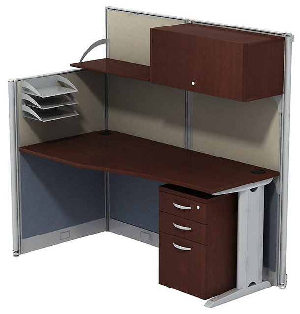 Office in an Hour Cubicle Desk with Storage in Hansen Cherry ...