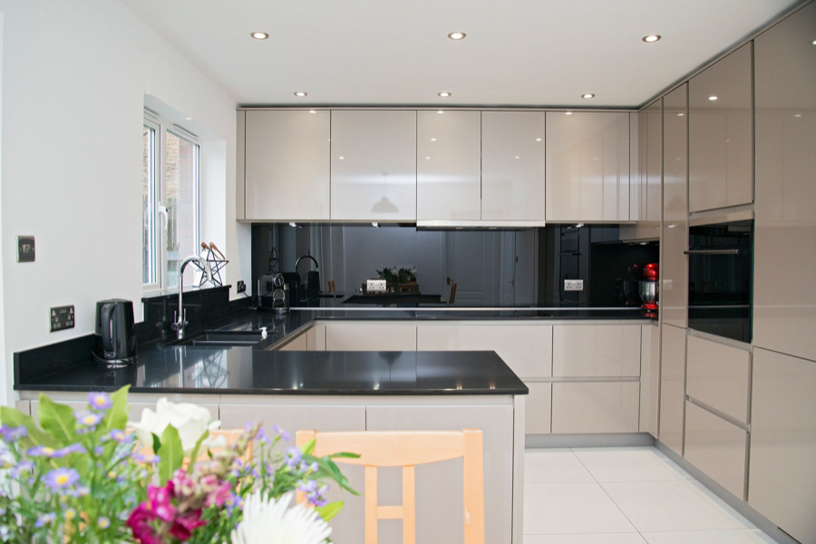 Modern Gloss Beige & Black Kitchen in Wemyss Bay - Modern - Kitchen ...