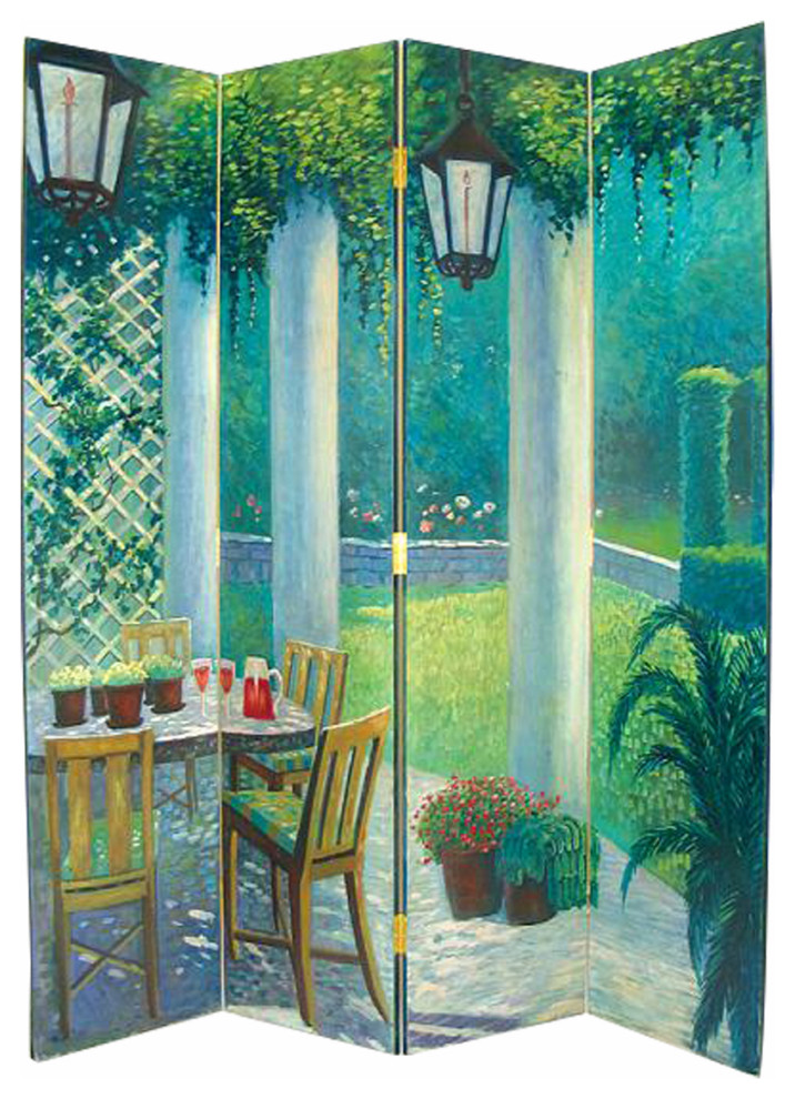 Wooden 4 Panel Room Divider with Patio Scene, Multicolor - Contemporary ...