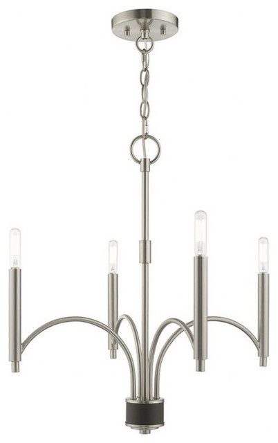 Mid Century Modern 4-Light Chandelier, Brushed Nickel Finish ...