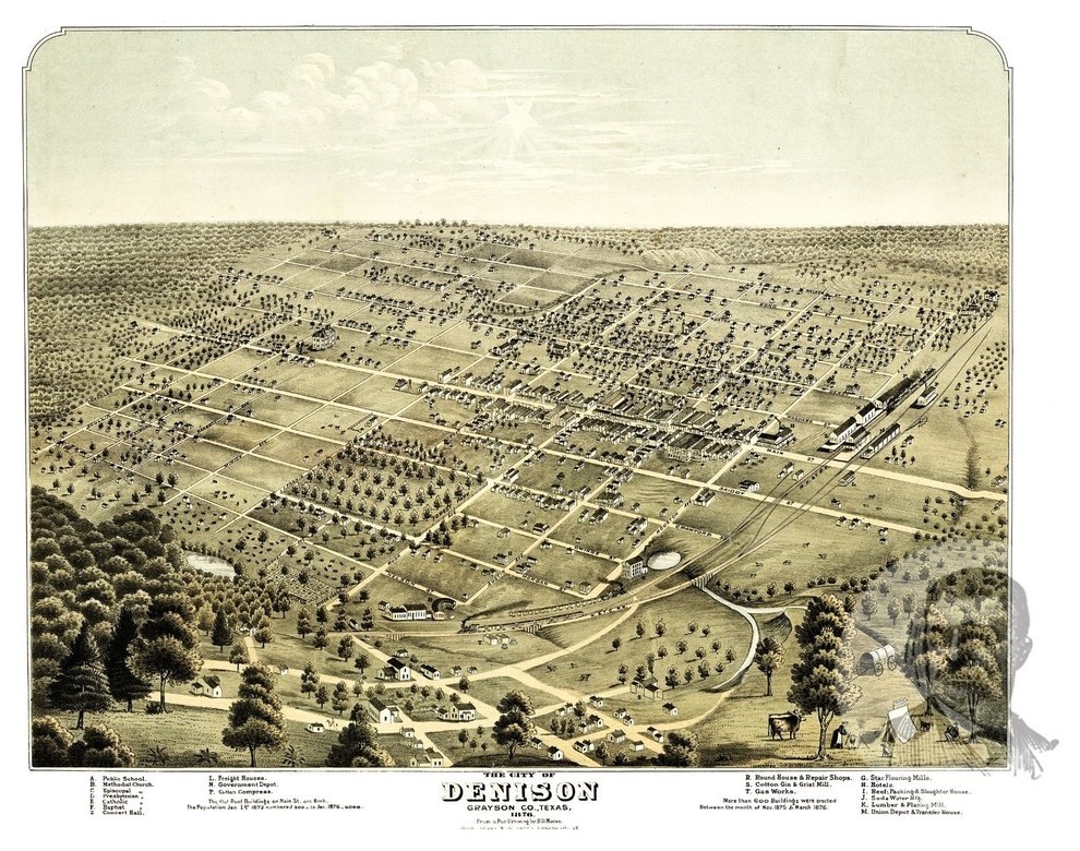 Old Map of Denison Texas 1876, Vintage Map Art Print, 24"x36 ...
