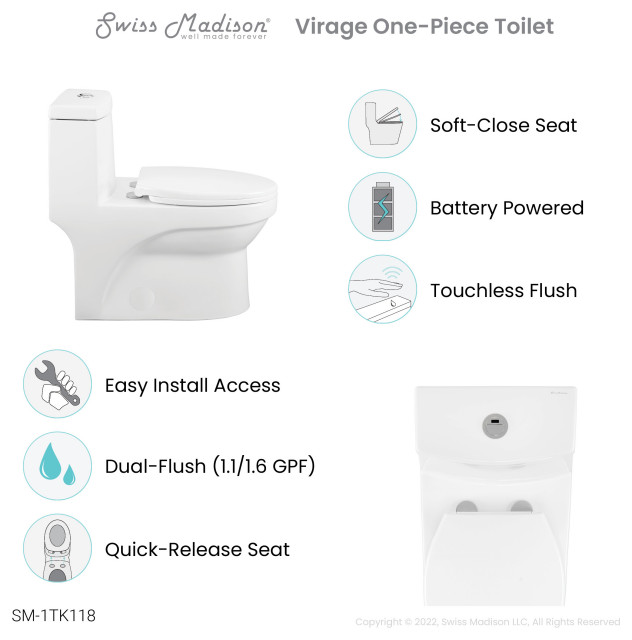 Virage One Piece Elongated Toilet With Touchless Retrofit Dual Flush 1. ...