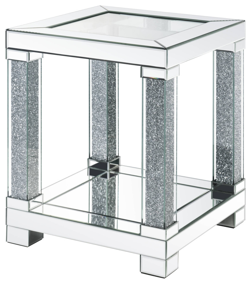 ACME Noralie End Table, Mirrored and Faux Diamonds - Contemporary ...