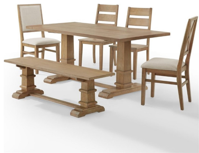 Crosley Joanna 6 Piece Wooden Farmhouse Dining Set in Rustic Brown and ...