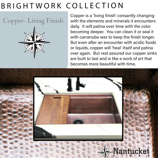 Nantucket Sinks' 32" Hammered Prepstation Dualmount Copper Sink ...