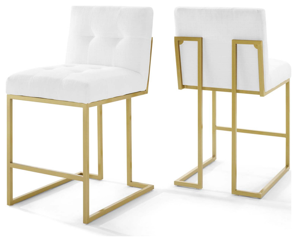 Privy Gold Stainless Steel Upholstered Fabric Counter Stool Set of 2 ...