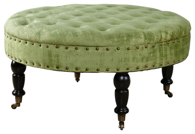 Textured Velvet Round Coffee Table, 34''x34''x17'' - Eclectic - Coffee ...